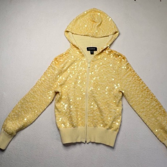bebe | Jackets & Coats | Bebe Y2k Butter Yellow Sequen Zip Up Silk And ...